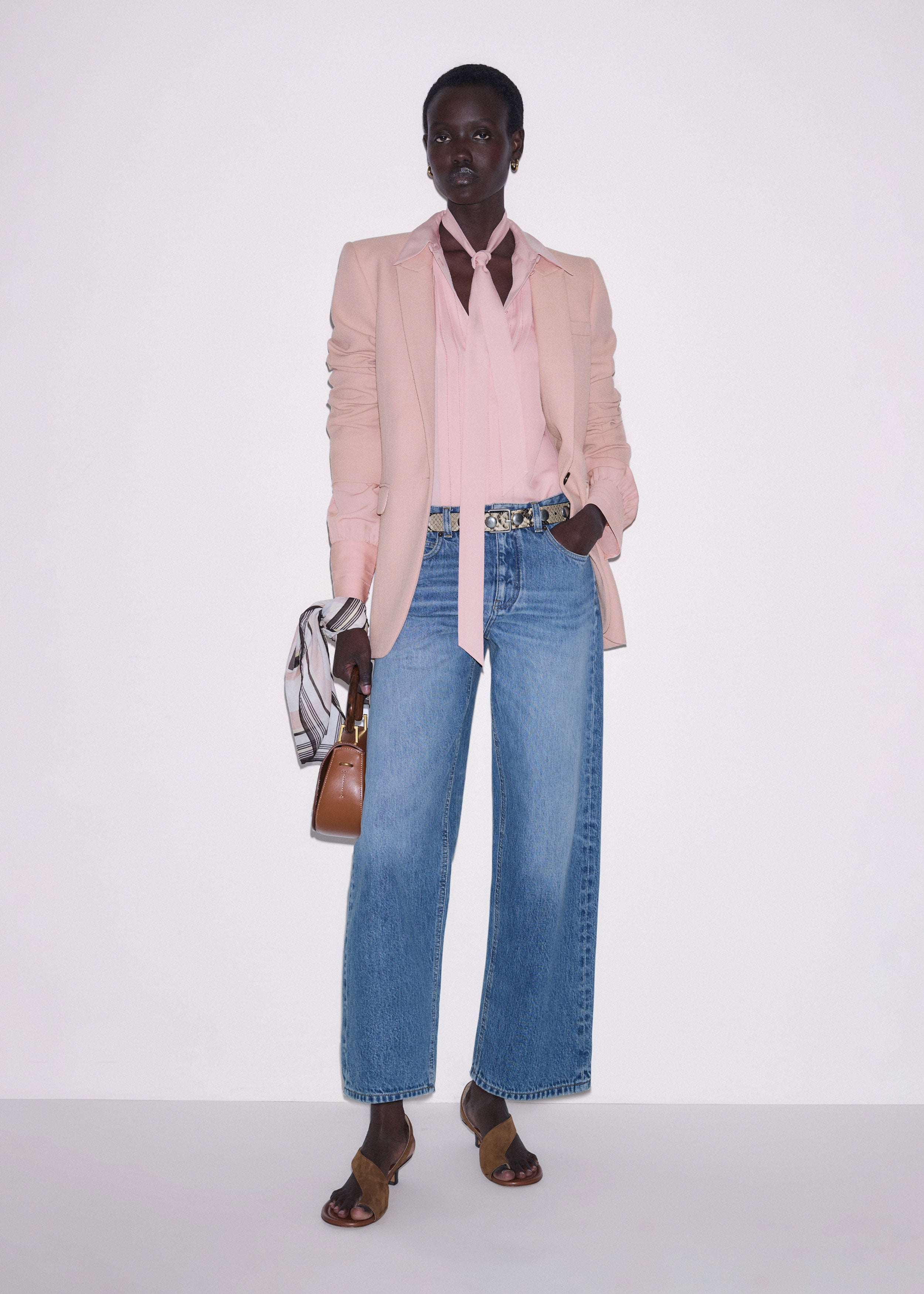 ME+EM Embroidered Silk Blouse with Tie